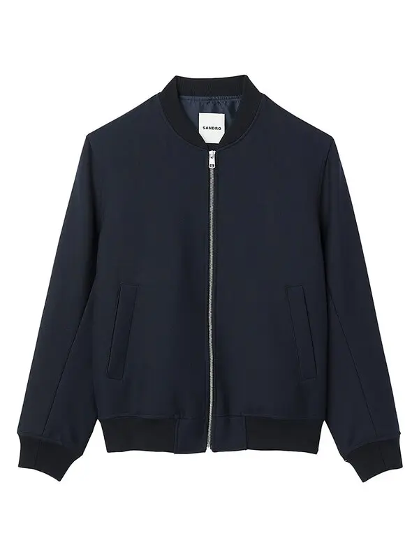 Sandro Wool Varsity Jacket - Navy Blue | Editorialist